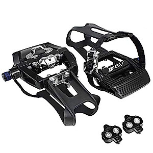 BV Bike Pedals Shimano SPD/Look Delta Compatible 9/16'' with Toe Clips - Peloton Pedals for Regular Shoes - Toe Cages for Peloton Bike - Exercise Bike Pedals - Universal Fit Bicycle Pedal