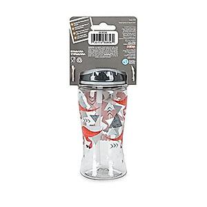 Nuby Thirsty Kids No Spill Flip-It Boost Tritan Travel Cup with Soft Silicone Straw, 12 Oz, T-Rex