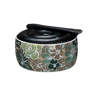 Magpie Fabrics Inflatable Stool Ottoman Pouf D20 xH9, Outdoor Round Footrest Footstool with Foot Pump, Portable for Patio Garden Travel Camping - Green Floral