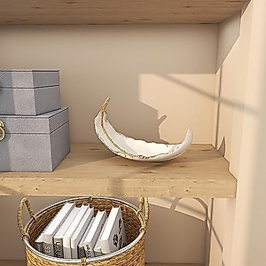 CosmoLiving by Cosmopolitan Polystone Bird Curved Feather Decorative Bowl with Distressed Gold Accents, 13" x 8" x 8", White, SMALL SIZE