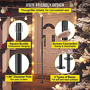 VEVOR String Light Poles, 2 Pack 10.6 FT, Outdoor Powder Coated Steel Lamp Post with Hooks to Hang Lantern and Flags, Universal Mounting Options to Decorate Garden, Patio, and Deck for Party, Black