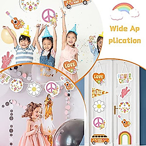 Two Groovy Party Decorations Hippie Door Sign 60s Theme Porch Banner Garland Retro Boho Wall Hanging Photo Prop Backdrop Rainbow Daisy Flower Decor for Girls Birthday Baby Shower Favors Supplies