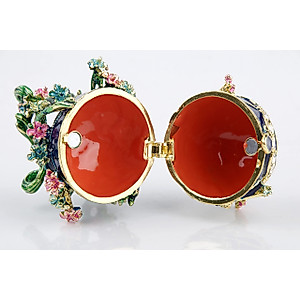 SEVENBEES Hand-Painted Flower Faberge Egg Trinket Box Hinged with Rich Enamel and Sparkling Rhinestones Jewelry Boxes Gift for Home Decor