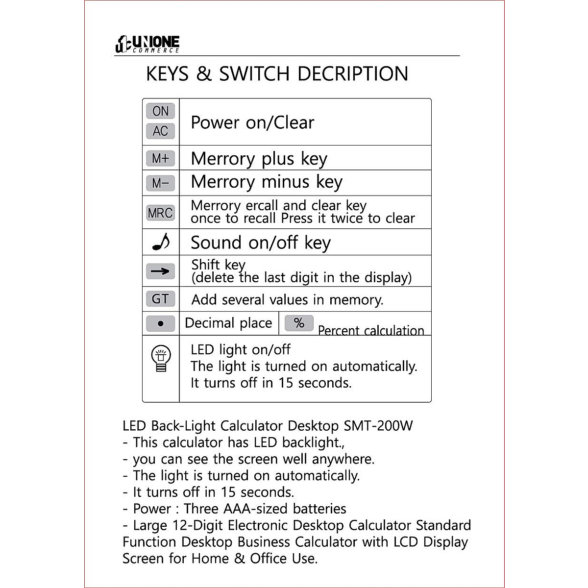 LED Back-Light Calculator Desktop SMT-200 / Added Sound Function (White)