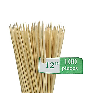 Natural Bamboo Skewer Sticks,12 Inch Wooden Candy Apple Sticks Caramel Apple Sticks Cotton Candy Stick for Assorted Fruits, Kebabs, BBQ, Grill, Marshmallow Roasting