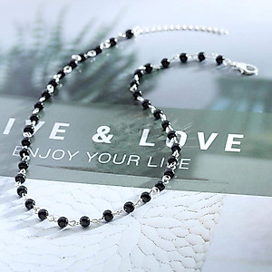 Yalice Beaded Choker Necklace Dainty Opal Birthstone Chokers Necklaces Jewelry for Women (Silver-Black-1)