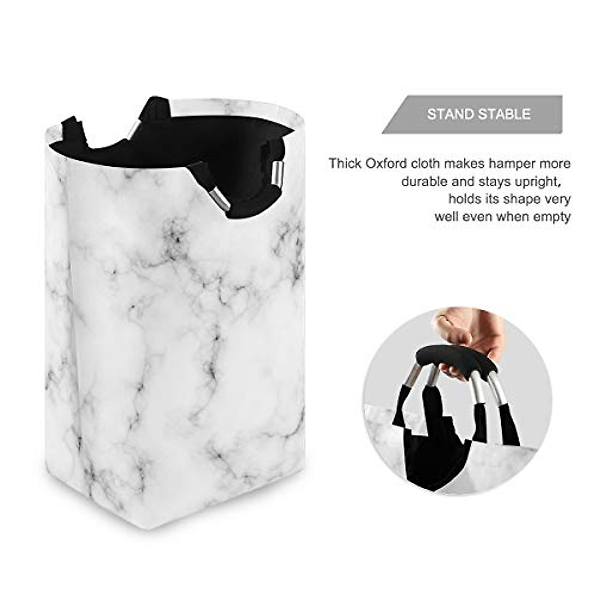 Moudou Marble Laundry Basket Foldable Laundry Hamper Large Clothes Toys Basket with Handles for Laundry Room, Bathroom, Bedroom, Dorm
