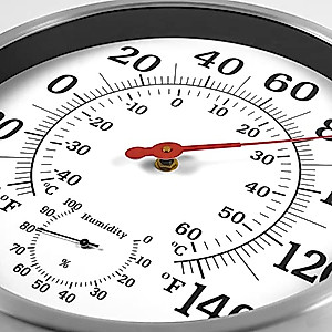 Outdoor Thermometer Large Numbers - 12Inch Outdoor Thermometers for Patio Waterproof, Wall Mounted Thermometer Hanging Thermometer Hygrometer with Stainless Steel Enclosure, No Battery Required