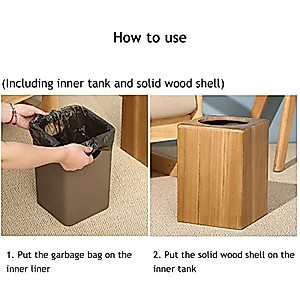 DRSFF Trash Can with Plastic Inner Cylinder Wooden Kitchen Rubbish Container Square Teak Living Room Garbage Bin Office Waste Basket Bedroom Bathroom Storage Bucket