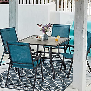 VICLLAX Outdoor Patio Metal Dining Table with Umbrella Hole- Outdoor Patio Garden Furniture (4 Seats, Grey)