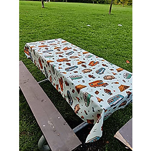 Jolly Camper Vintage Style Camping Tablecloth, Picnic Tablecloth, Fits 4ft to 8ft Picnic Tables, Polyester, Washable & Reusable, Spill & Stain Resistant, Water Repellent, Table Cloth for Picnic Table
