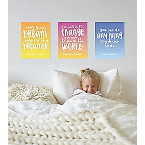 FOCUS AND ZEAL Inspirational Wall Art 8 Pack - 8 Different Motivational Quotes for Girls on 8"x10" Wall Prints - Great Posters for Girl's Bedrooms, Dorms, and Homes