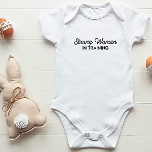 Printique Organic GOTS Certified Baby Onesie Unisex Bodysuit 0-18 months - Strong Woman In Training | Feminist Mom (Strong Woman In Training, 3-6 Months)