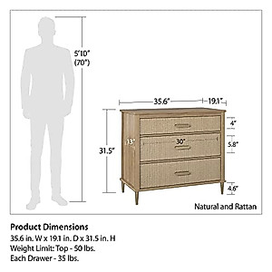 Little Seeds Shiloh Convertible 3 Drawer Dresser, Natural and Faux Rattan