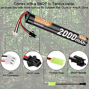 Crazepony Splatter Ball Battery 7.4V 2000mAh Airsoft Battery Pack 2Pcs 25C Lithium-ion Water Bead Rechargeable Batteries with SM2P Plug to Mini Tamiya Cable for SRB400 SRB400-SUB and SRB1200