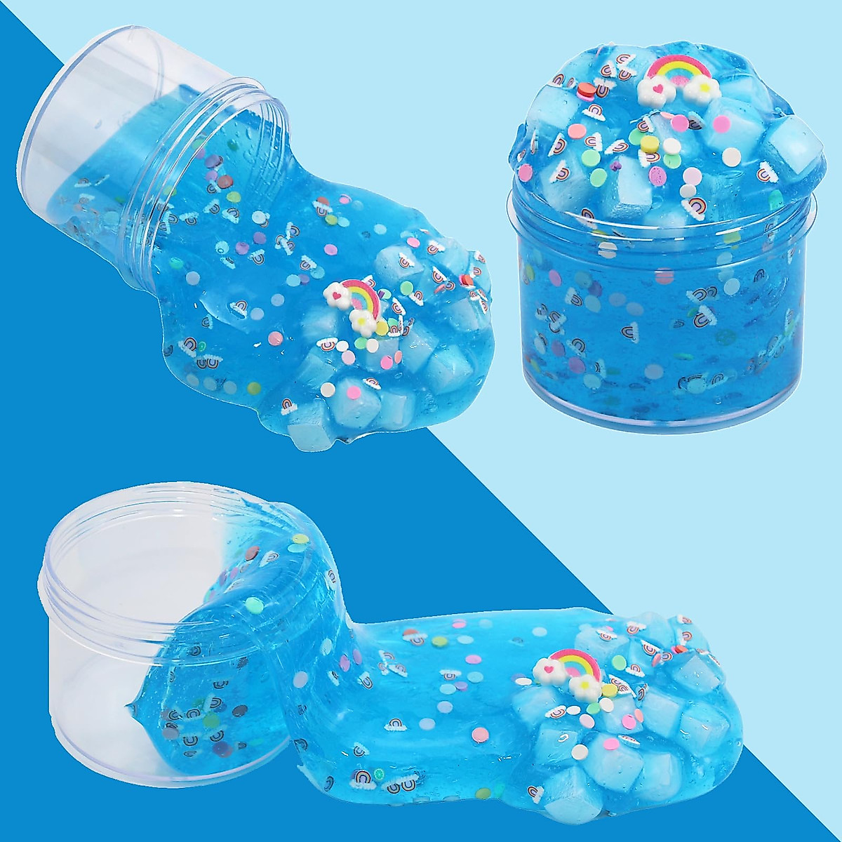 7Pack Jelly Cube Clear Slime Crunchy Slime Scented Slime Kit,Super Soft and Non-Sticky, Pre-Made Slime for Kids Birthday Gift Slime Party Favors