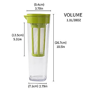 2Pcs Plastic Water Pitcher,Water Carafe BPA Free Iced Tea Pitchers,Airtight Fruit Infuser Water Pitcher for Fridge Door,Homemade Iced Coffee and Lemonade 1.1L/38Oz（white green）