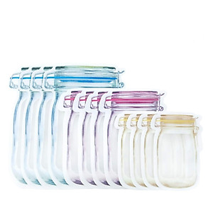 Reusable Mylar Storage Bags, 32 Ziplock Sealing Food Preserve Mason Jar Bags, Easy to fill and seal, Moisture proof, Transparent matte, Smooth edges, Sizes Large, Medium, Small