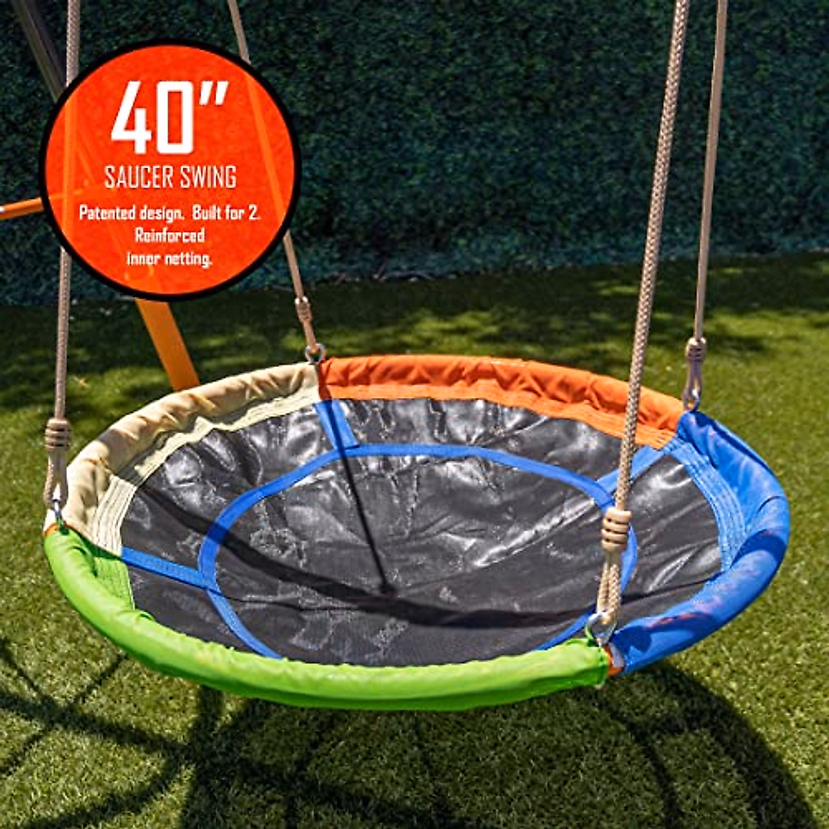 Jungle Warrior Anaconda Metal Swing Set with 45" Saucer Swing, 2 Sling Swings, Rock Climbing Wall and 5ft Slide with Slide