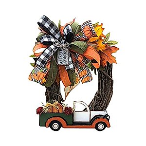 FRAKYEN Halloween Wreaths for Front Door Welcome Wreah Vintage Pumpkin Truck Wreath-Acrylic Holiday Door Frame Garland Decoration Decor for Front Door Halloween Fall Thanksgiving Indoor Outdoor