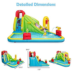 BOUNTECH Inflatable Water Slide, Mega Waterslide Park for Kids Backyard Family Fun with 480w Blower, Climbing, Water Basin, Blow up Water Slides Inflatables for Kids and Adults Outdoor Party Gifts