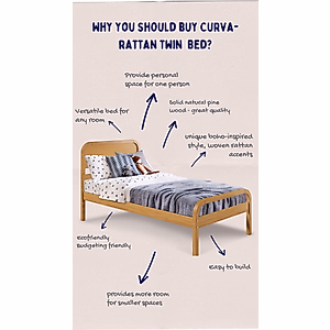 P’kolino Curva Rattan Kids Twin Size Bed Frame with Headboard- FSC Certified Solid Pine Wood - Natural