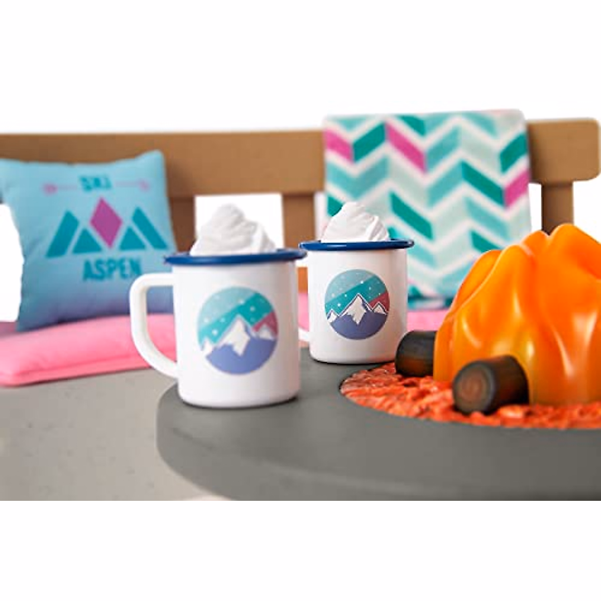 American Girl Corinne Tan Girl of the Year 2022 18-inch Doll Ski Lodge Fire Pit Playset with LED Flames, For Ages 8+