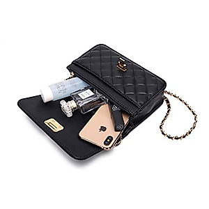 HAKSIM Women Black Quilted Purse Lattice Clutch Small Crossbody Shoulder Bag with Chain Strap Leather