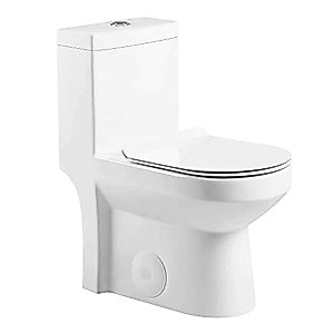 Fine Fixtures Dual-Flush One-Piece Toilet With High-Efficiency Flush, 10" Rough-in, Round Seat - Small, Space Saver Design.