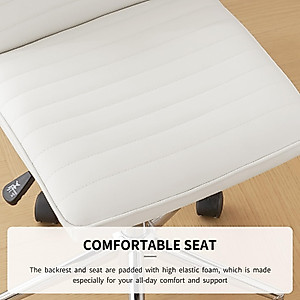 Furnimart Faux Leather Mid-Back Armless Office Desk Chair Adjustable Task Chair Home Office Chair Small Swivel Chair Dorm Chair with Smooth Casters (PU White)