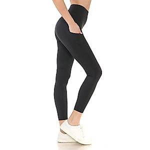 Leggings Depot High Waist 7/8 Leggings Workout Yoga Pants with Pockets (Black, Medium)