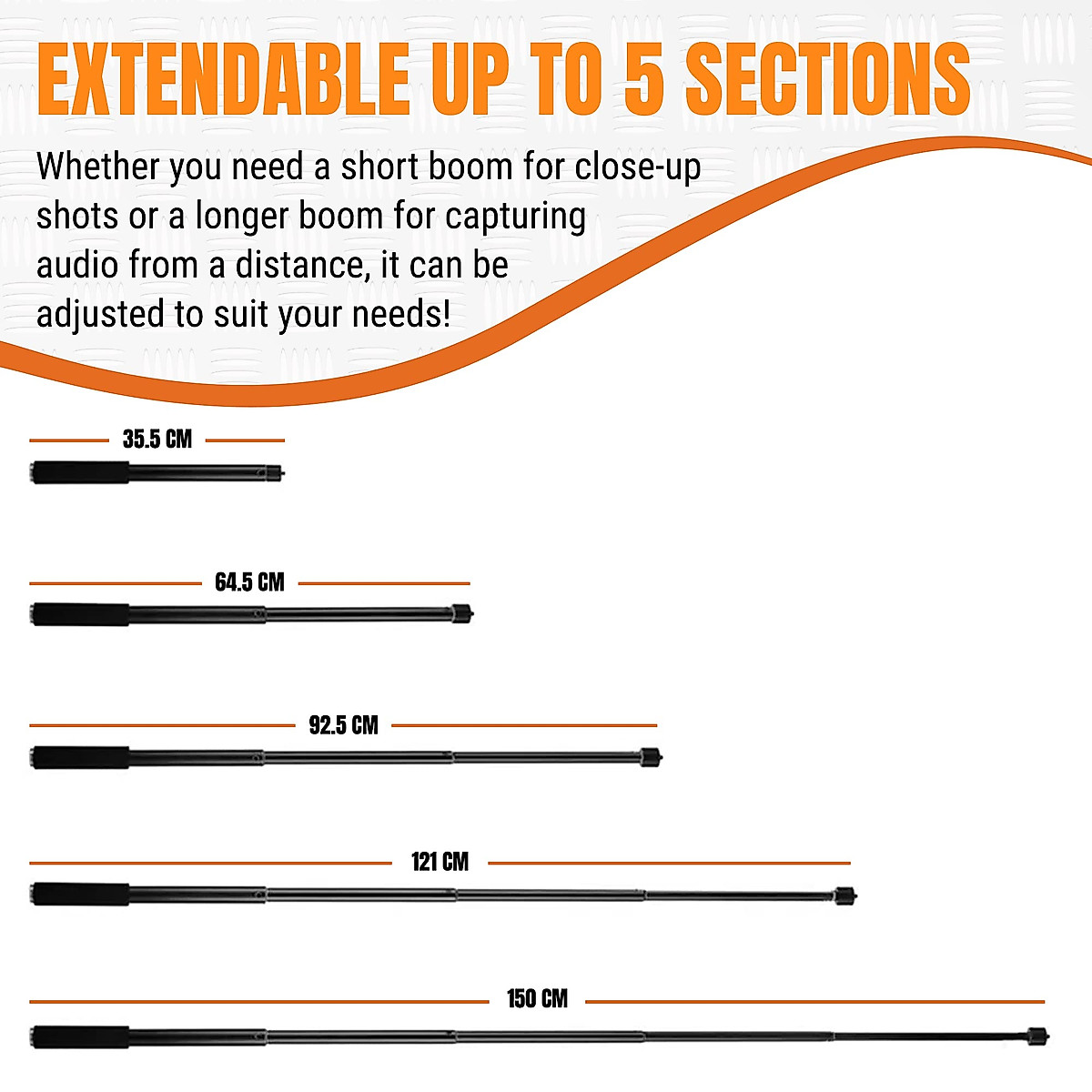 iOgrapher Microphone Boom Pole - Handheld Boom Pole Holder & Adjustable Microphone Mount - Compact & Extendable Pole Mount with Maximum Reach 1.5m (59")