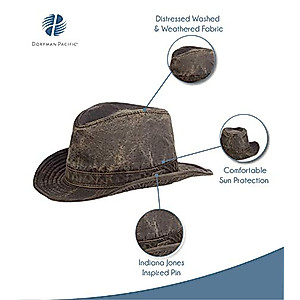 Dorfman Pacific Men's Indiana Jones Weathered Cotton Hat, Dark Brown, Small