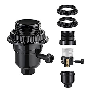 UL Listed E26 Light Socket, Lamp Socket Replacement with ON/Off Switch Medium Base Lamp Parts with 2 Lamp Socket Ring, Light Bulb Fixture Socket for Table Lamp, Floor Lamp, 1-Pack