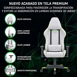 Newskill Kitsune Zephyr Series Gaming Chair Finished in Ultra-Breathable Fabric with Adjustable Armrests and Reclining up to 180° – Grey and Green