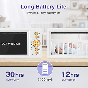 JouSecu Baby Monitor with Camera and Audio, 5" 720P HD Screen Video Baby Monitor with Pan-Tilt-Zoom Camera, 30hrs Long Battery Life on ECO, No WiFi, Two Way Talk, Night Vision, Ideal for New Moms