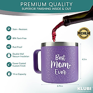 KLUBI Best Mom Ever Gifts - Purple Tumbler/Mug 14oz - Gift Idea for Mothers Day, From Daughter Son, Birthday, Cute