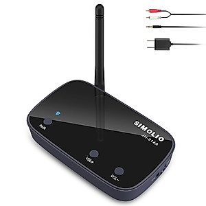 SIMOLIO Long Range Bluetooth Audio Adapter, HiFi Wireless Adapter for Home Stereo/Wired Speakers/Amplifier, Bluetooth to RCA 3.5mm AUX Receiver w/VOL Control for Music Streaming from Smartphone/Tablet