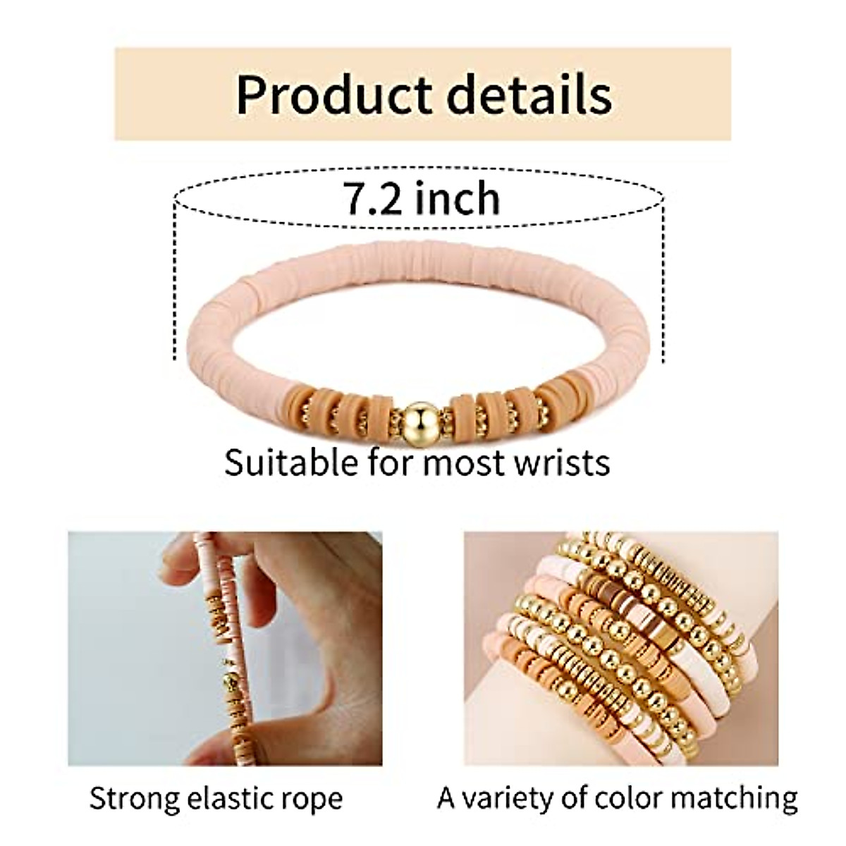 Elegance 11 designs Heishi Beaded Bracelets For Women Polymer Clay Pink Surfer Stackable Beads Boho Bracelet Summer Beach Jewelry Set