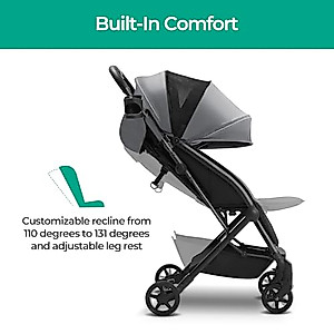 Mompush Lithe Lightweight Stroller, Compact One-Hand Fold Travel Stroller for Airplane Friendly, Reclining Seat and Large Canopy, with Rain Cover & Travel Carry Bag & Cup Holder