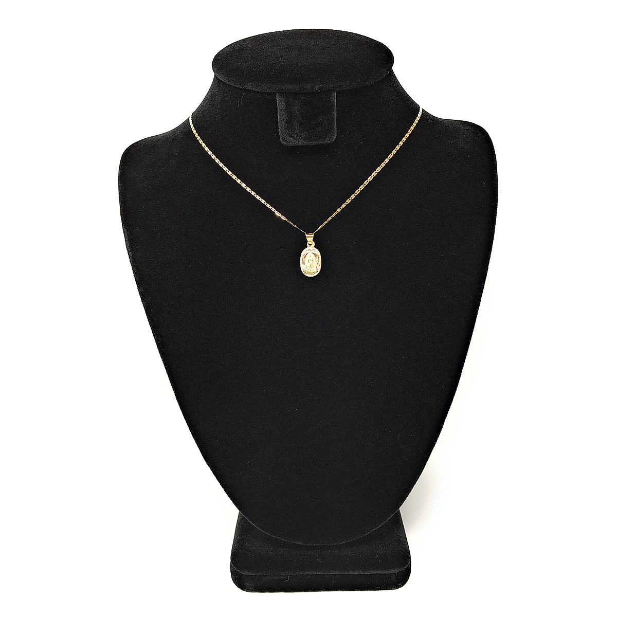 Ioka 14K Tri Color Gold Diamond Cut Our Lady of Guadalupe Stamp Charm Pendant with 1.5mm Valentino Chain Necklace - 18"