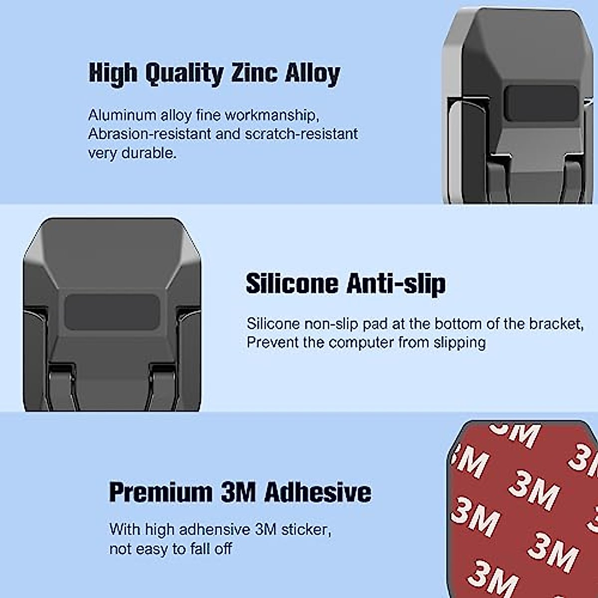 PONICOR Zinc Alloy Computer Keyboard Stand for Desk, Foldable Keyboard Riser with 2 Angle Adjustable, Self-Adhesive Invisible Laptop Stand for Desk, Mini Portable Keyboard Lift (2pcs, Black)