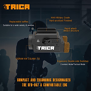 trica 800 Lumen Mini Pistol Light LED Compact Strobe Tactical Gun Flashlight, USB Rechargeable Rail-Mounte Weapon Light for Pistol Quick Release Light with 1913 or GL Rail, Built-in Battery (Black)
