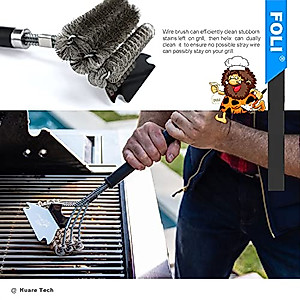 FOLI Grill Brush and Scraper - Bristle Free & Wire Combined Grill Brush - Grill Accessories for Cleaning - 18" Efficient&Safe Cleaner for Gas/Porcelain/Charcoal Grills - BBQ Accessories Gifts for Men