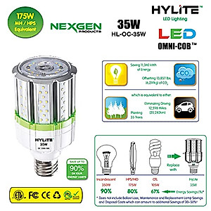 HyLite LED Lighting 35W High Performance LED Omni-Cob Lamp, 360º, (~175W HID), 50K, 4800 lm, 120~347V for Commercial Industrial Lighting Warehouse High Bay Light Fixture Garage Workshop, White