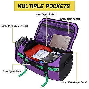 MIER Large Duffel Backpack Sports Gym Bag with Shoe Compartment, Heavy Duty and Water Resistant, Purple, 60L