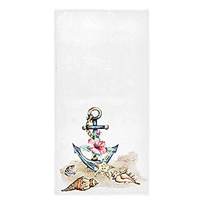 Beach Nautical Anchor Soft Hand Towels for Bathroom 16x30,Decorative Starfish Seashore Summer Dish Towels Fingertip Washcloth for Kitchen,Hotel, Gym and Spa