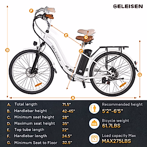 GELEISEN Electric Bike for Adults, 26" Ebikes, Peak 750W Electric Cruiser Bike with 48V 14.5Ah/11.6Ah Removable Battery, 25Mph Electric Bicycle w/ 7-Speed & Front Suspension(Fits for 5'2"-6'5")