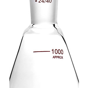 QWORK 1000 mL Borosilicate Glass Erlenmeyer Flask, Thick Wall Flask with 24/40 Outer Joint