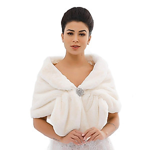 Catery Wedding Bridal Faux Fur Shawls and Wraps Women Fur Stole Winter Cover Up Accessories for Women and Girls(White) (US 4-14 (S-M), Beige)